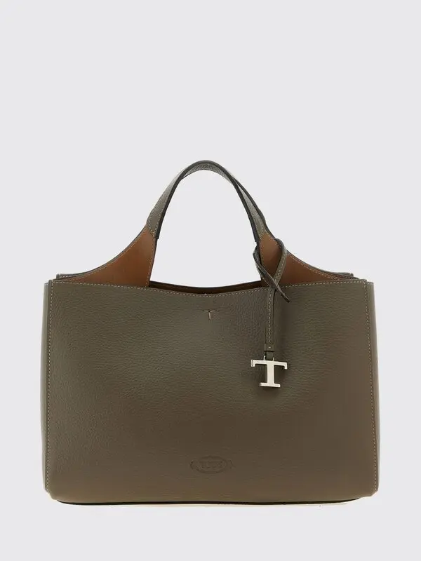 TOD'S Hammered Leather Tote Bag With Double Handle And Shoulder Strap - Grey
