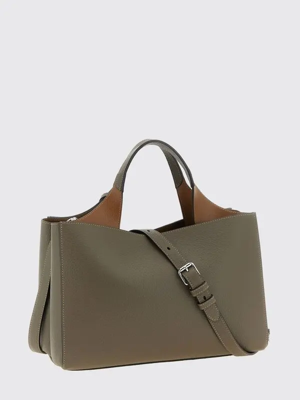 TOD'S Hammered Leather Tote Bag With Double Handle And Shoulder Strap - Grey