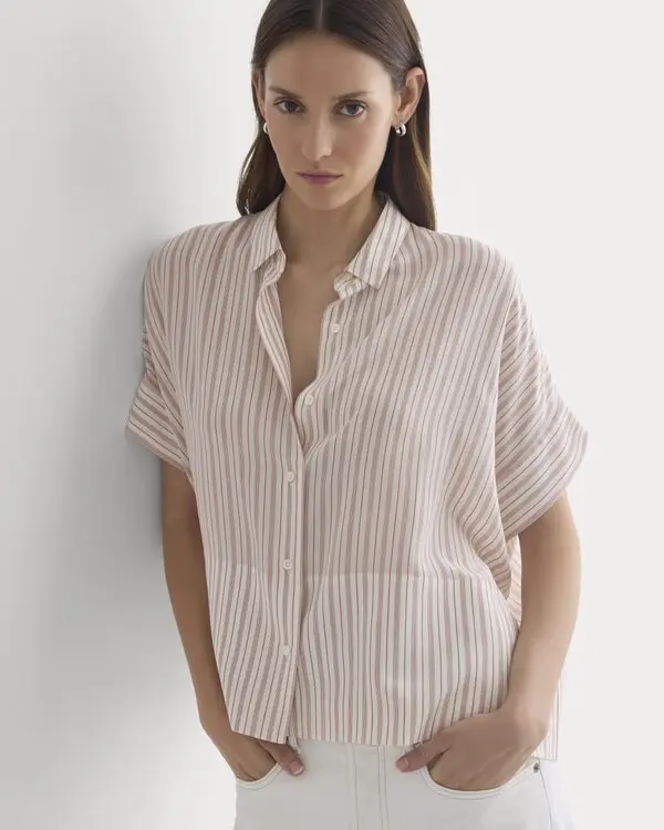 Everlane Boxy Shirt, Washable Silk Size - Bone/rose