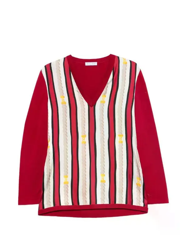 Celine 2000s Rope-print V-neck Sweater - Red