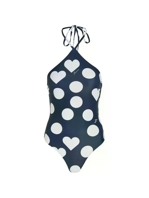 Jacquemus Bastide Heart-print Polka-dot Swimsuit - Blue