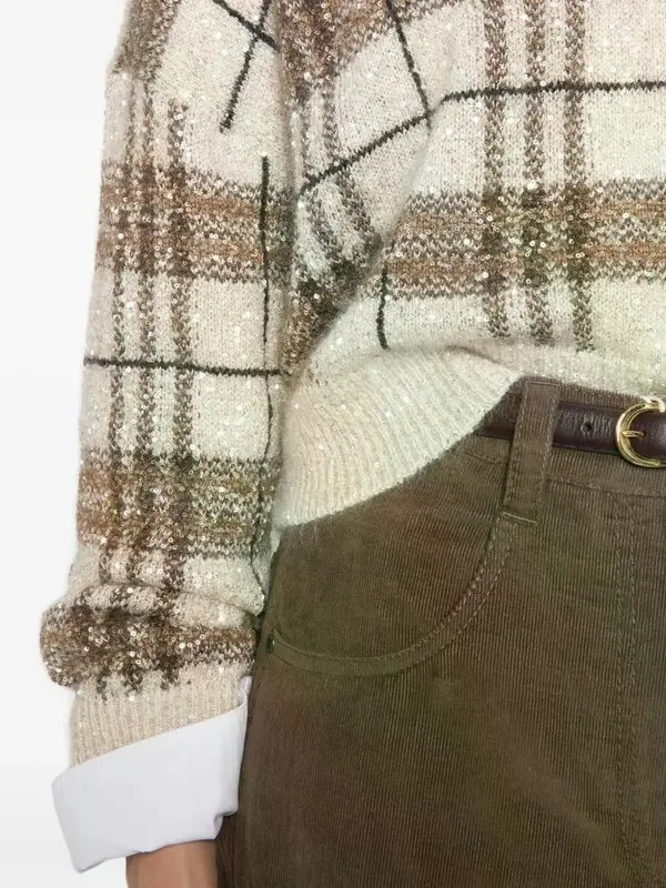 Brunello Cucinelli Plaid-pattern Sequin-embellishment Sweater