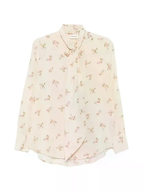 P.a.r.o.s.h Floral Print Pussy-bow Shirt - Neutrals