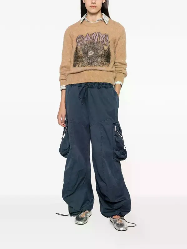 GANNI Graphic-intarsia Crew-neck Sweater - Neutrals