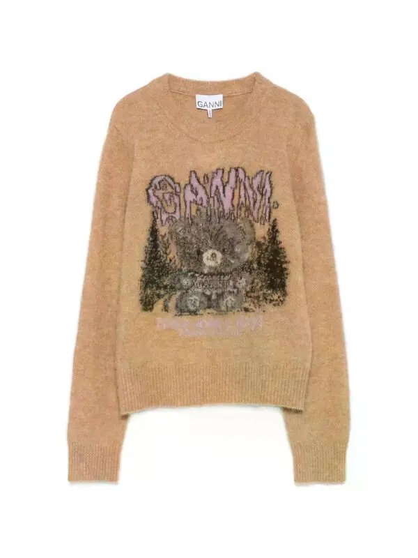 GANNI Graphic Intarsia Crew Neck Sweater - Neutrals