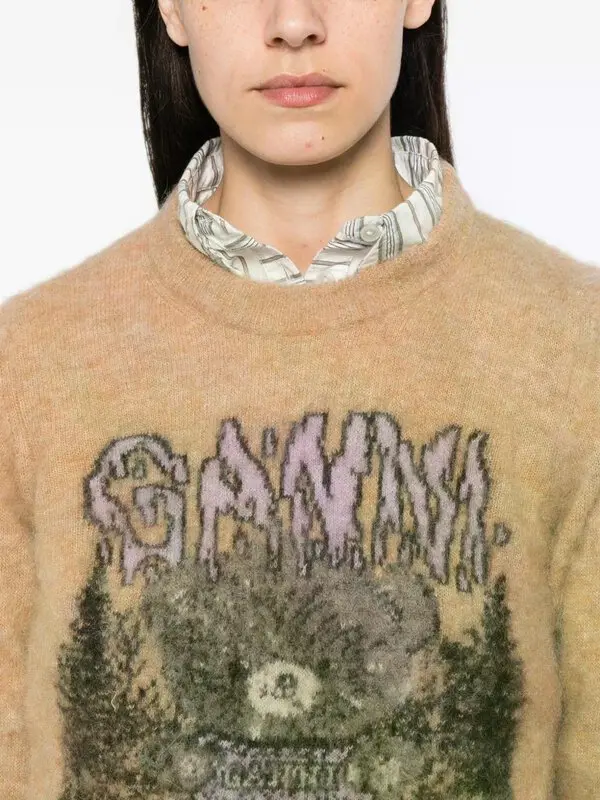 GANNI Graphic Intarsia Crew Neck Sweater - Neutrals