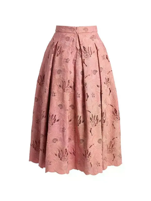 Erdem Floral-cutwork Pleated Skirt - Pink