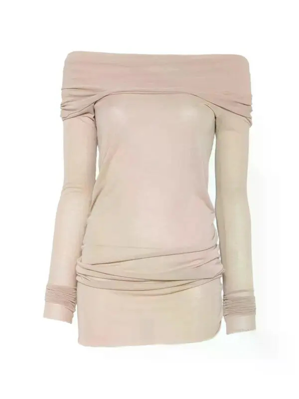 Rick Owens Off-shoulder Log-sleeve T-shirt - Neutrals