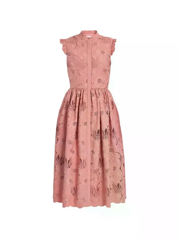 Erdem Floral Cotton Cutwork Midi Dress - Pink