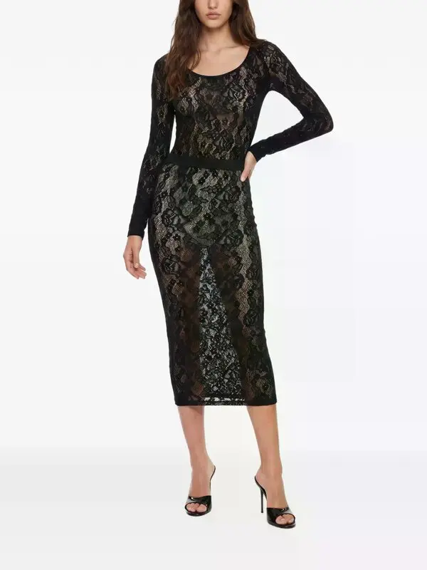 Wolford Lace-patterned Semi-sheer Midi Pencil Skirt