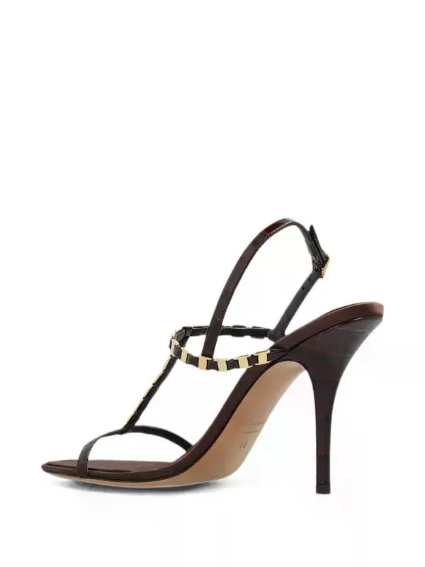 FERRAGAMO Vara Chain T-strap Stiletto Sandals - Brown