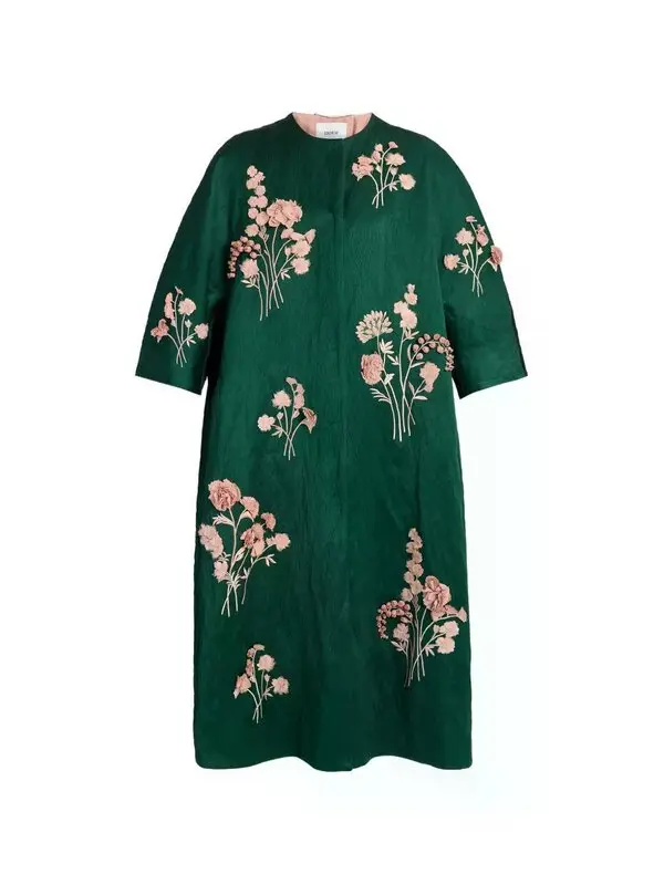 Erdem Embroidered Textured-satin Coat - Green