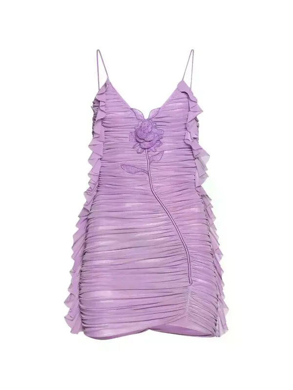 David Koma Lace-rose Ruffled Mini Dress