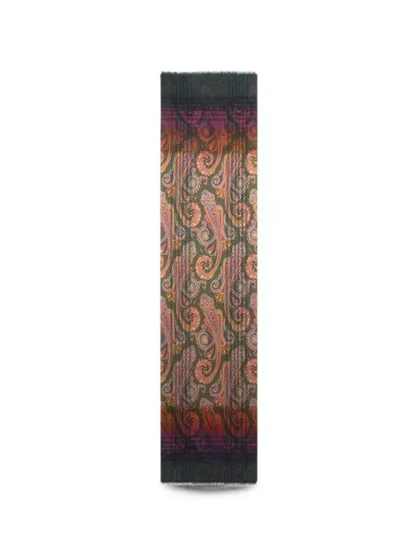 Etro Wool Jacquard Scarf With Check Print And Faded Paisley-motif - Green