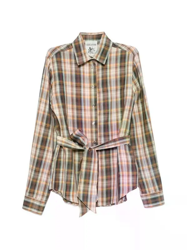 SEMICOUTURE Checked Belted Shirt - Brown