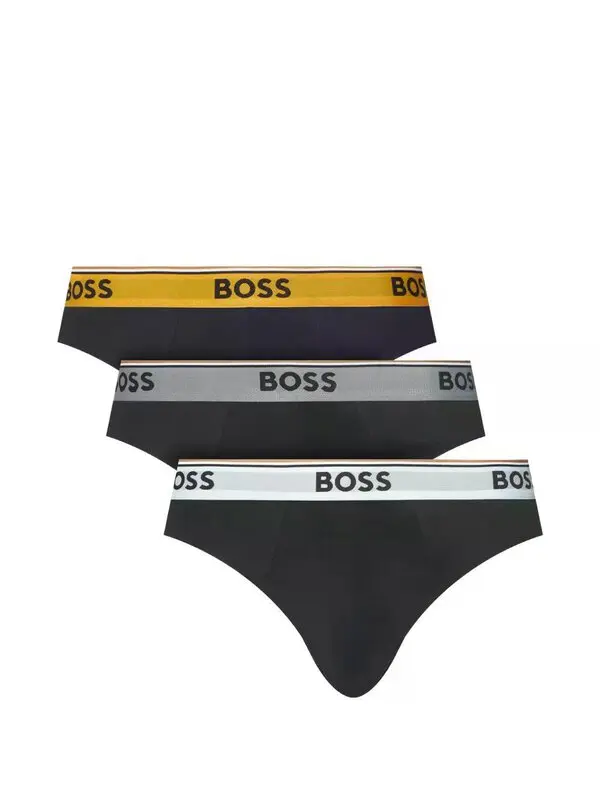 BOSS Three-pack Of Logo-waistband Briefs In Stretch Cotton - Black