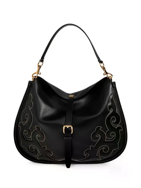 Etro Maxi Leather Pony Bag With Texan Embroidery - Black