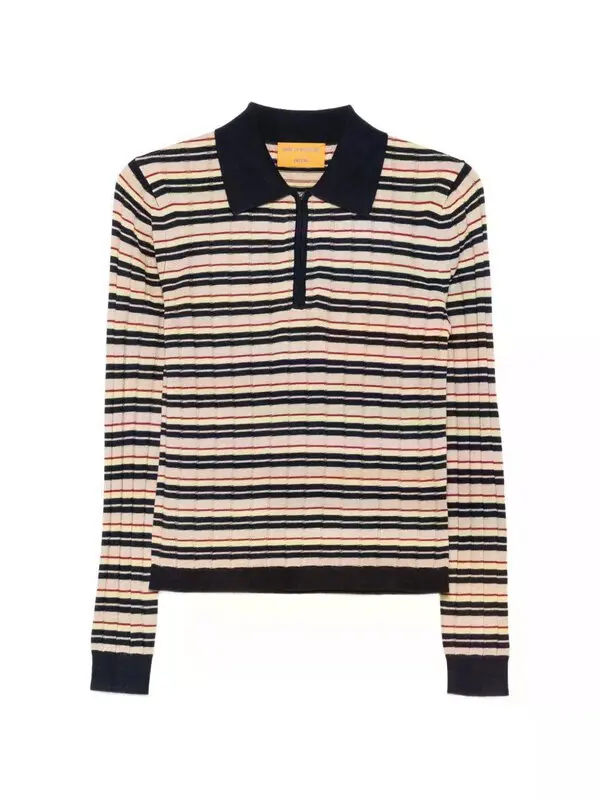 Guest In Residence Striped Half-zip Polo Shirt - Neutrals