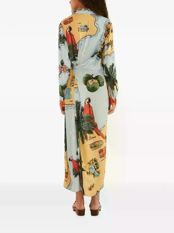 Farm Rio Multicolor Beaches Path Collared Buttoned Maxi Dress