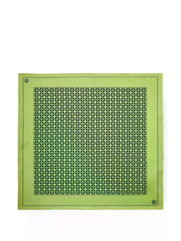 Shanghai Tang Geometric-print Mulberry Silk Pocket Square - Green