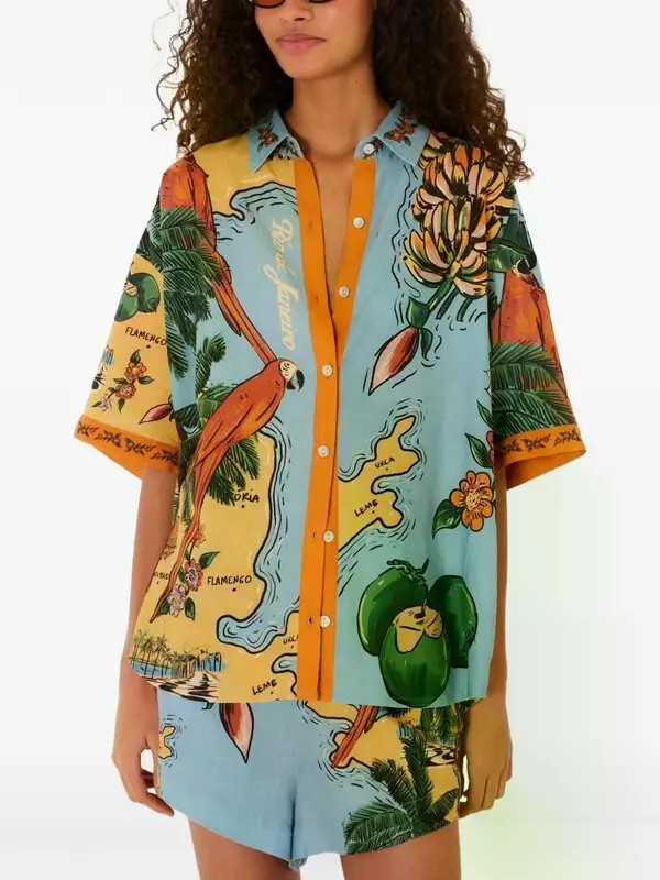 Farm Rio Multicolor Beaches Path Buttoned Shirt - Blue