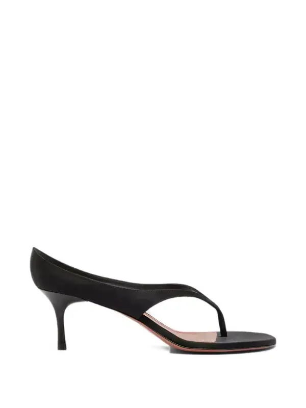 Amina Muaddi Alexandra Thong Slippers 60 Satin - Black