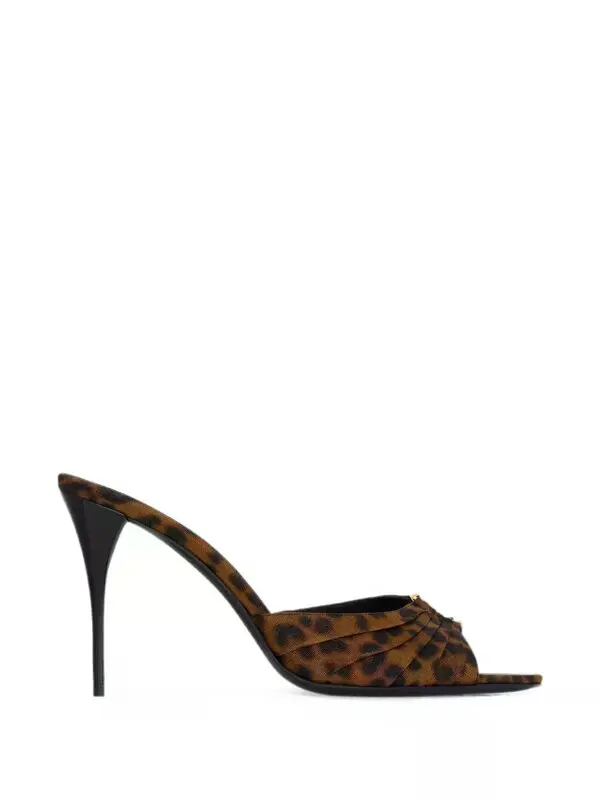 Saint Laurent Babylone Mules In Leopard Grosgrain - Brown