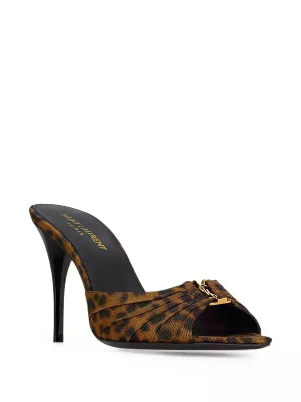 Saint Laurent Babylone Mules In Leopard Grosgrain - Brown