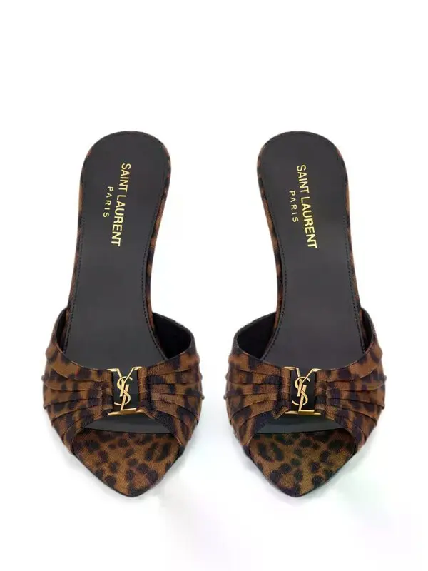 Saint Laurent Babylone Mules In Leopard Grosgrain - Brown
