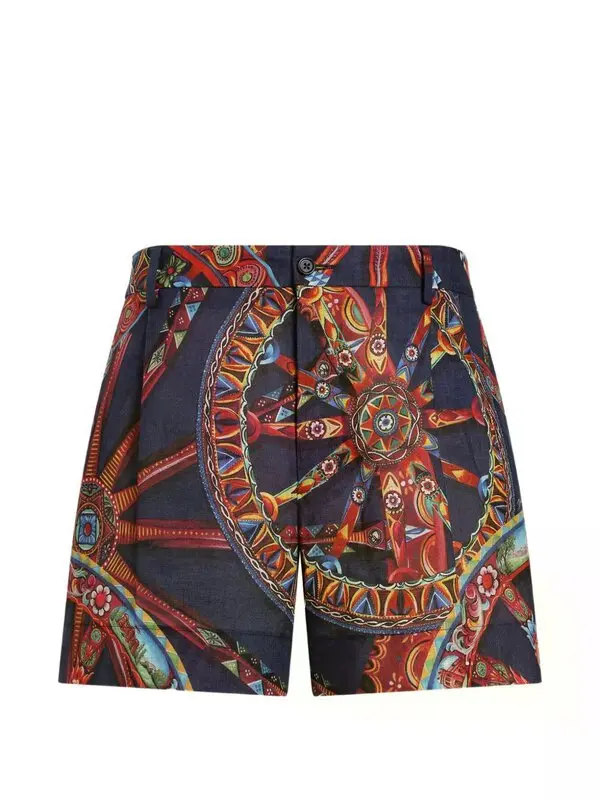 Dolce & Gabbana Carretto Print Linen Bermuda Shorts
