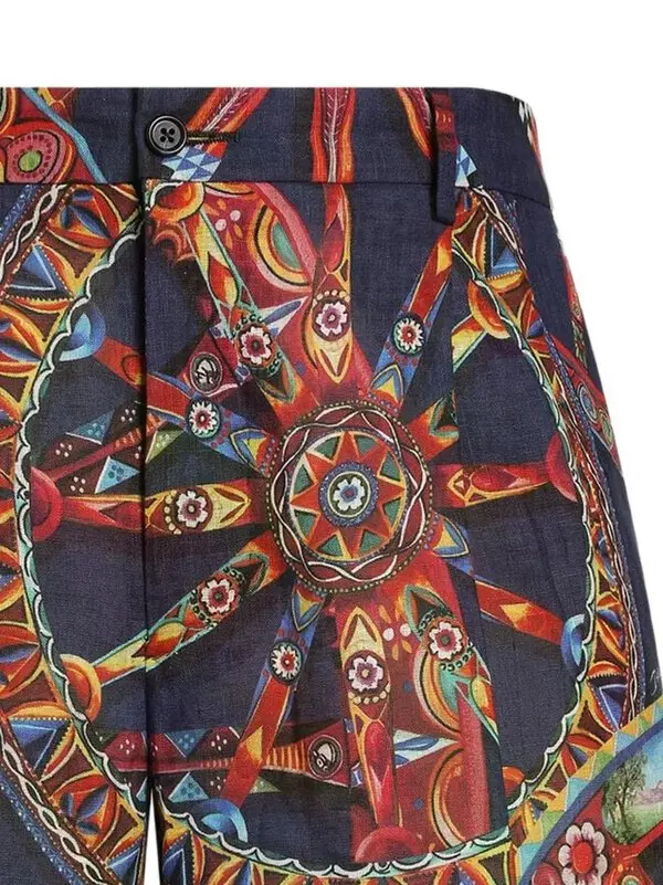 Dolce & Gabbana Carretto Print Linen Bermuda Shorts