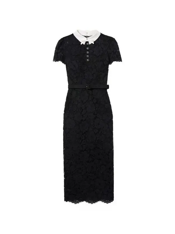 SELF-PORTRAIT Lace Midi Dress With Contrast Collar