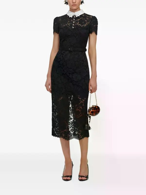 SELF-PORTRAIT Lace Midi Dress With Contrast Collar