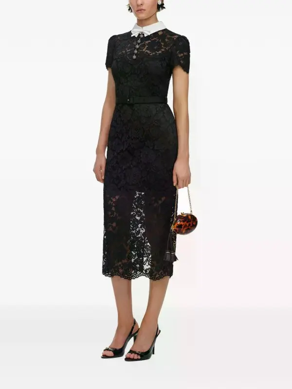 SELF-PORTRAIT Lace Midi Dress With Contrast Collar