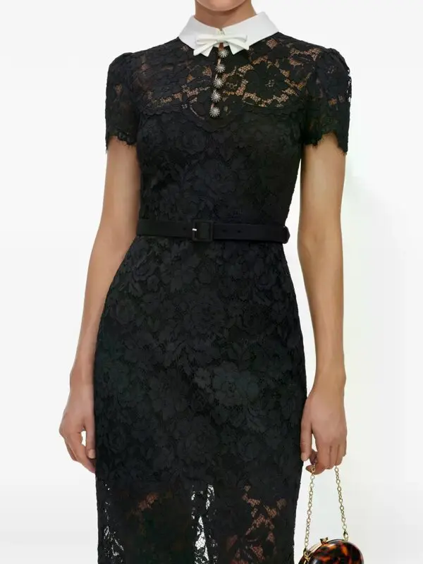 SELF-PORTRAIT Lace Midi Dress With Contrast Collar