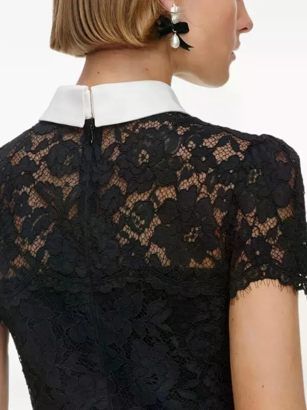 SELF-PORTRAIT Lace Midi Dress With Contrast Collar