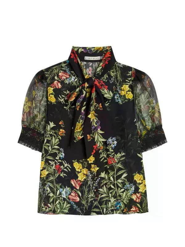 Alice + Olivia Floral Print Pussy-bow Blouse - Black