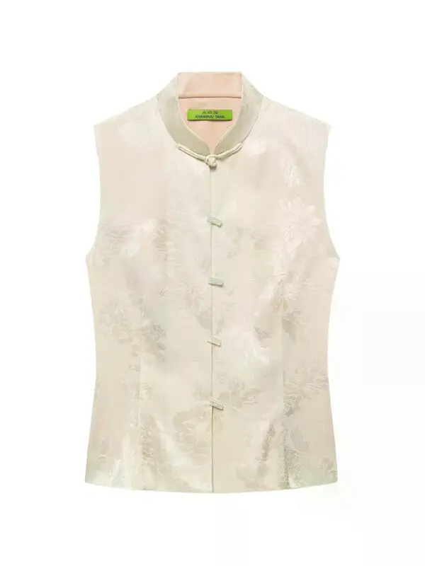 Shanghai Tang Floral Jacquard Sleeveless Mandarin Collar Top - Neutrals