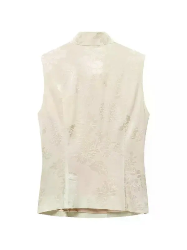 Shanghai Tang Floral Jacquard Sleeveless Mandarin Collar Top - Neutrals