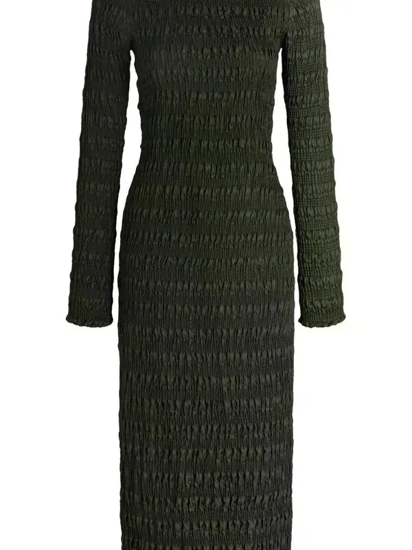 PATOU Midi Smocked Long-sleeve Dress - Green