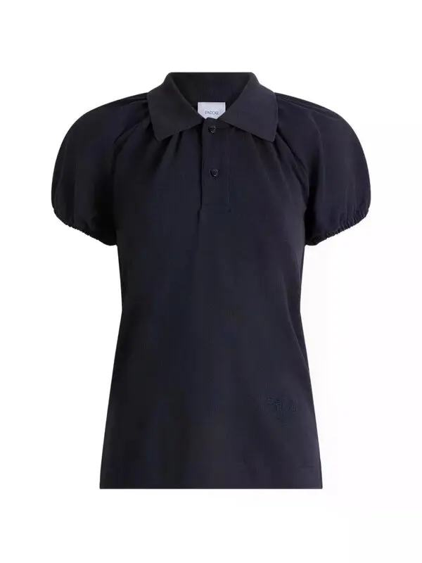 PATOU Puff-sleeve Organic-cotton Polo Shirt - Blue
