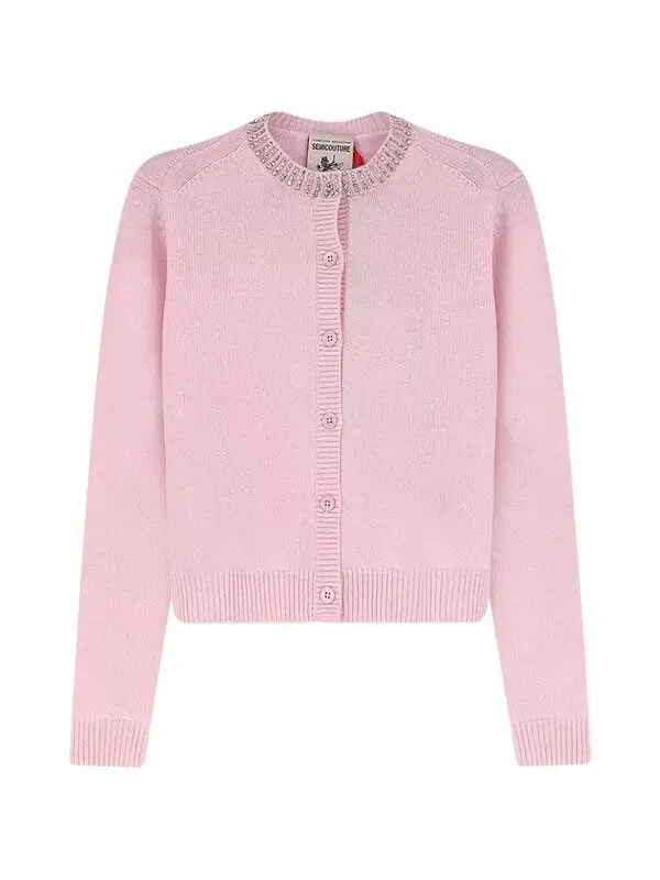 SEMICOUTURE Hennie Crystal-embellished Button-up Cardigan - Pink
