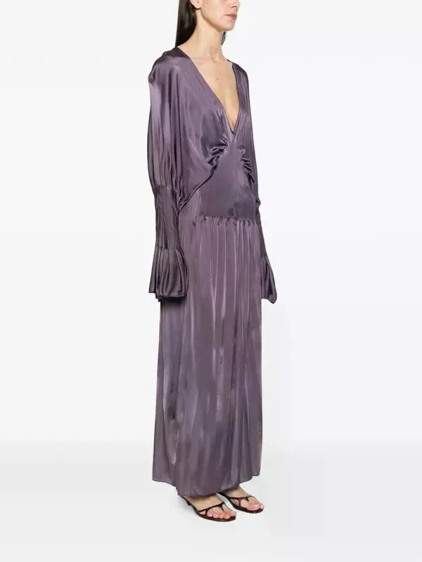 AYA MUSE V-neck Maxi Dress With Pleated Detailing - Purple