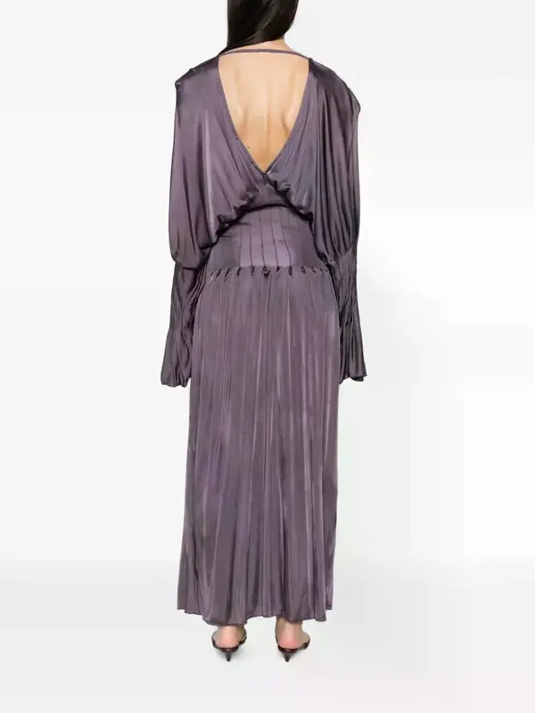 AYA MUSE V-neck Maxi Dress With Pleated Detailing - Purple