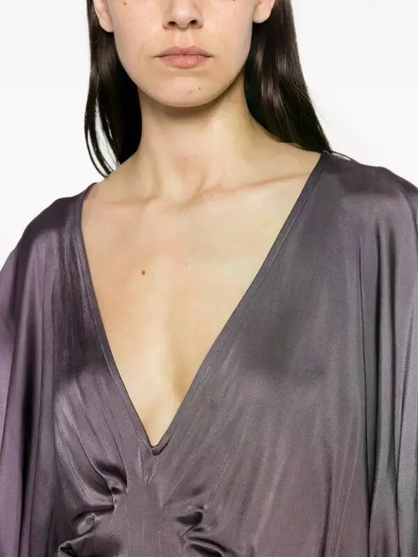 AYA MUSE V-neck Maxi Dress With Pleated Detailing - Purple