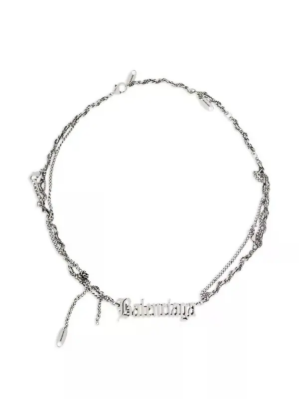Balenciaga Typo Destroyed Logo-pendant Necklace - Silver