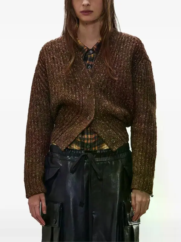 R13 Ribbed Knit V-neck Cardigan - Brown