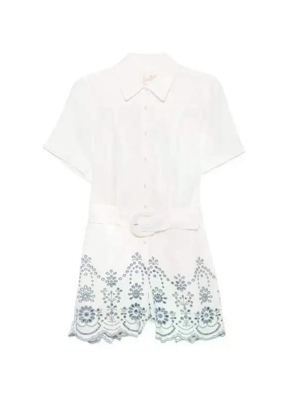 MC2 SAINT BARTH Embroidered Belted Playsuit - White