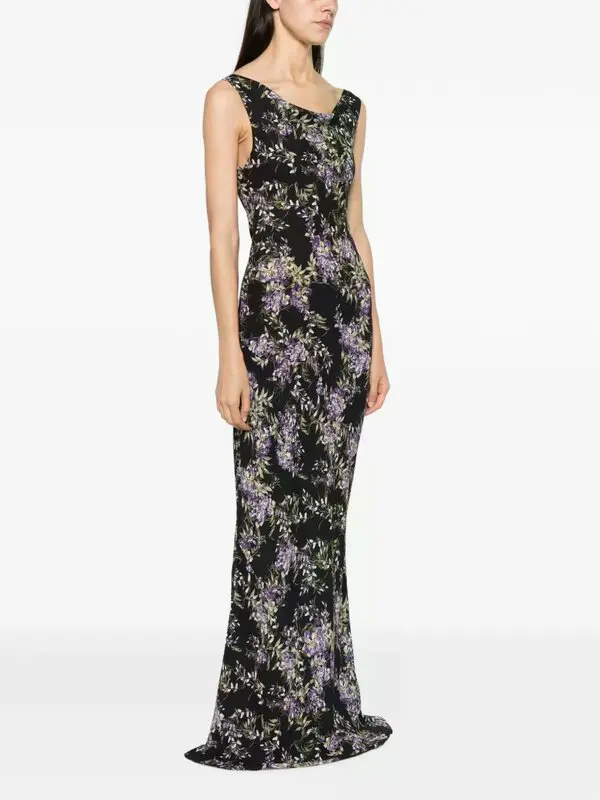 Norma Kamali Floral Print Cowl Neck Sleeveless Maxi Dress