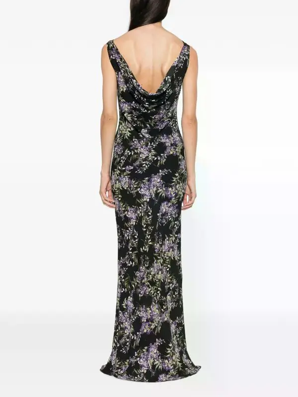 Norma Kamali Floral Print Cowl Neck Sleeveless Maxi Dress